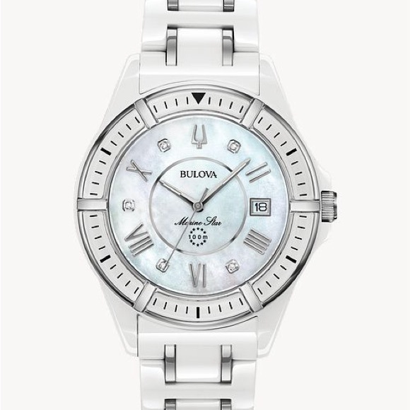 Bulova | Accessories | Bulova Marine Star Womens Watch Silver And White ...